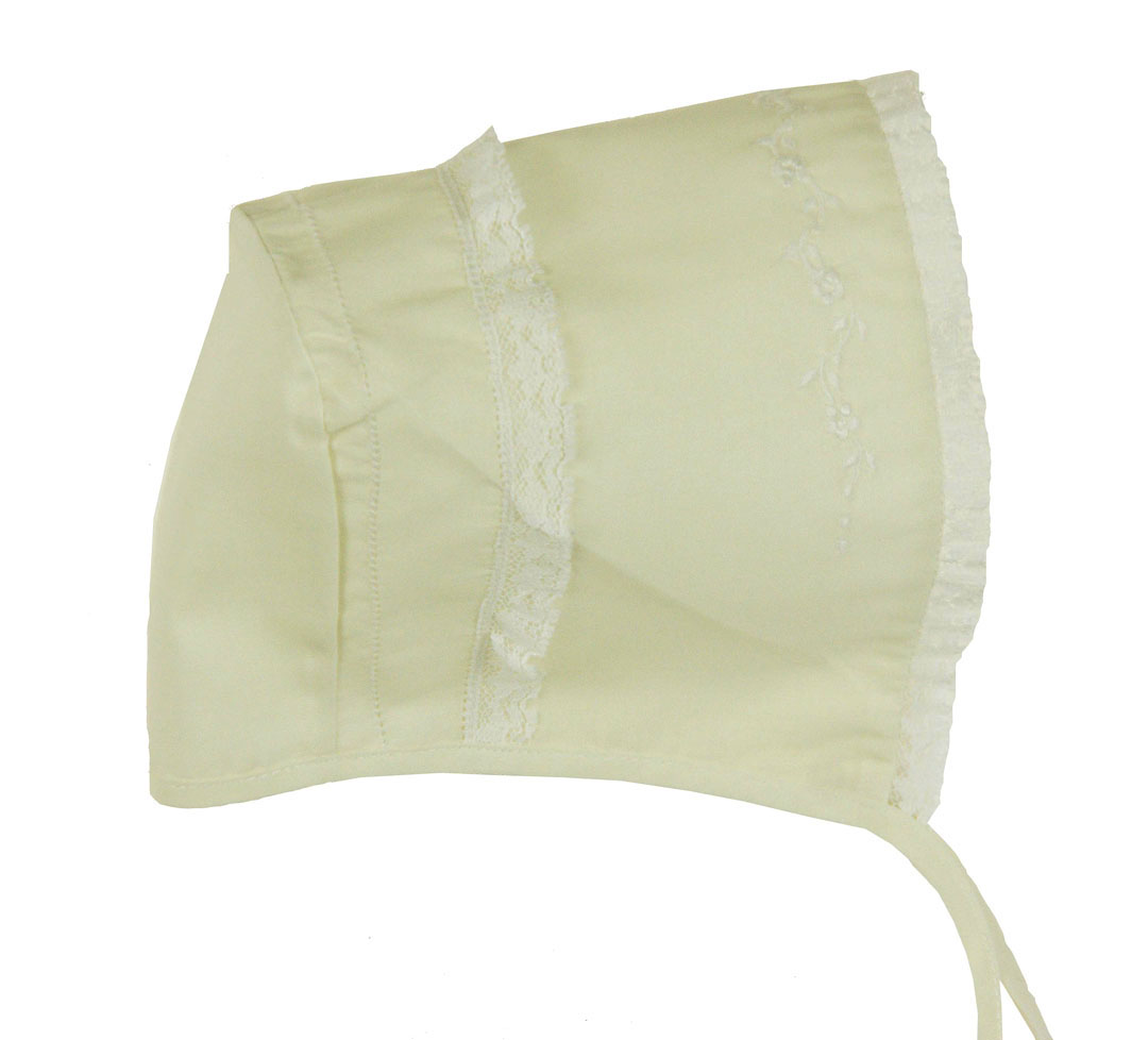 hand embroidered pale yellow bonnet set with diaper cover and booties ...