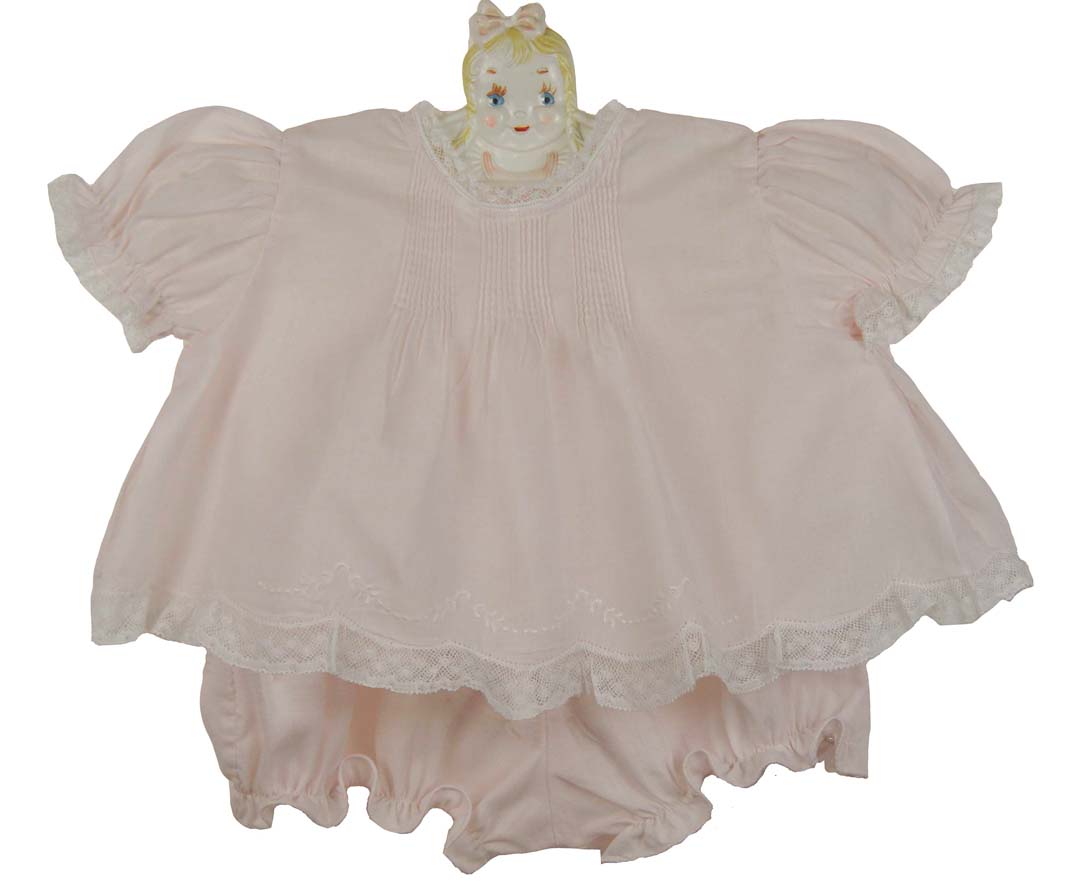 hand embroidered pink pintucked diaper set with lace trim,pink ...