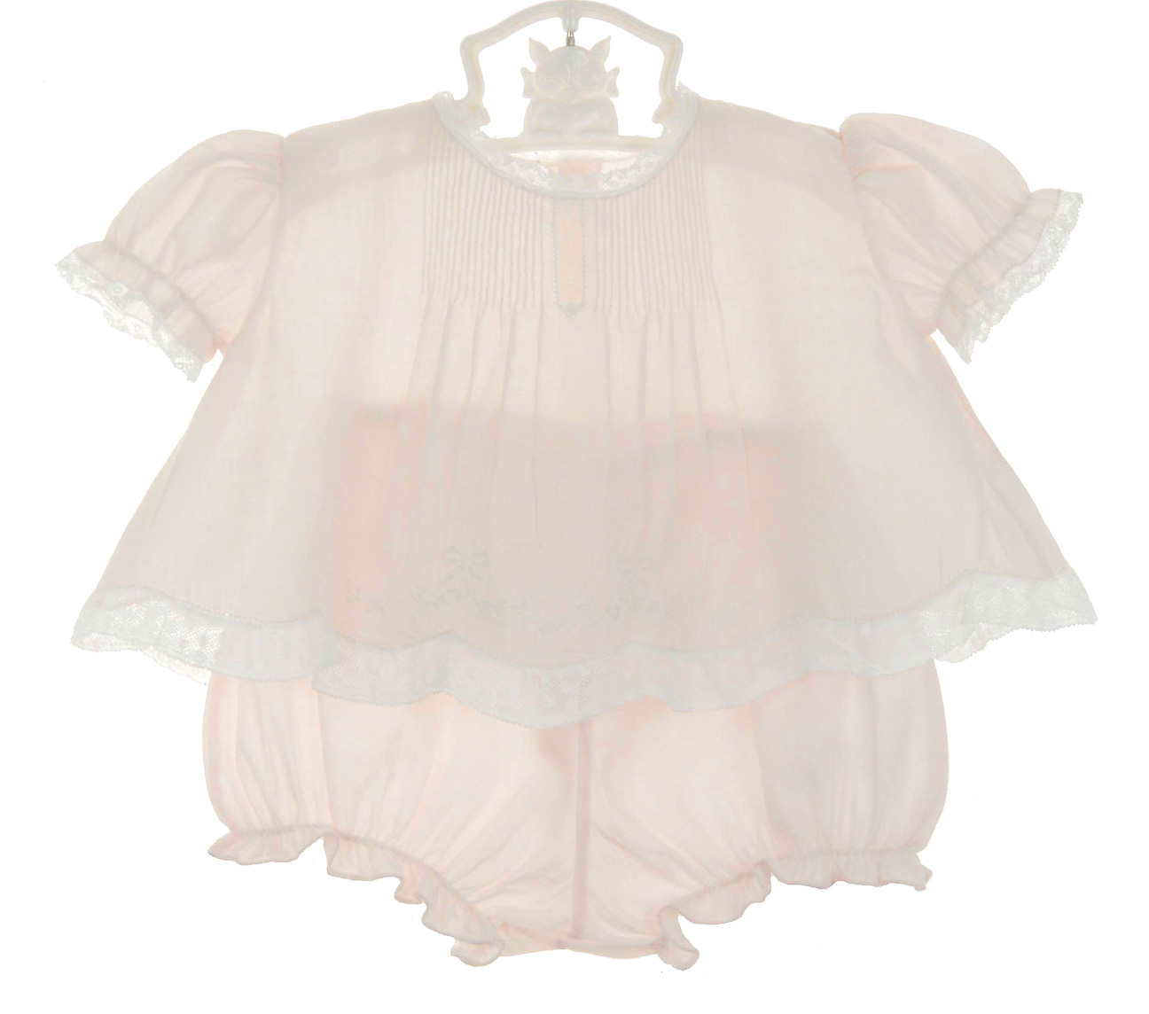hand embroidered pink pintucked diaper set with lace insertion,pink ...
