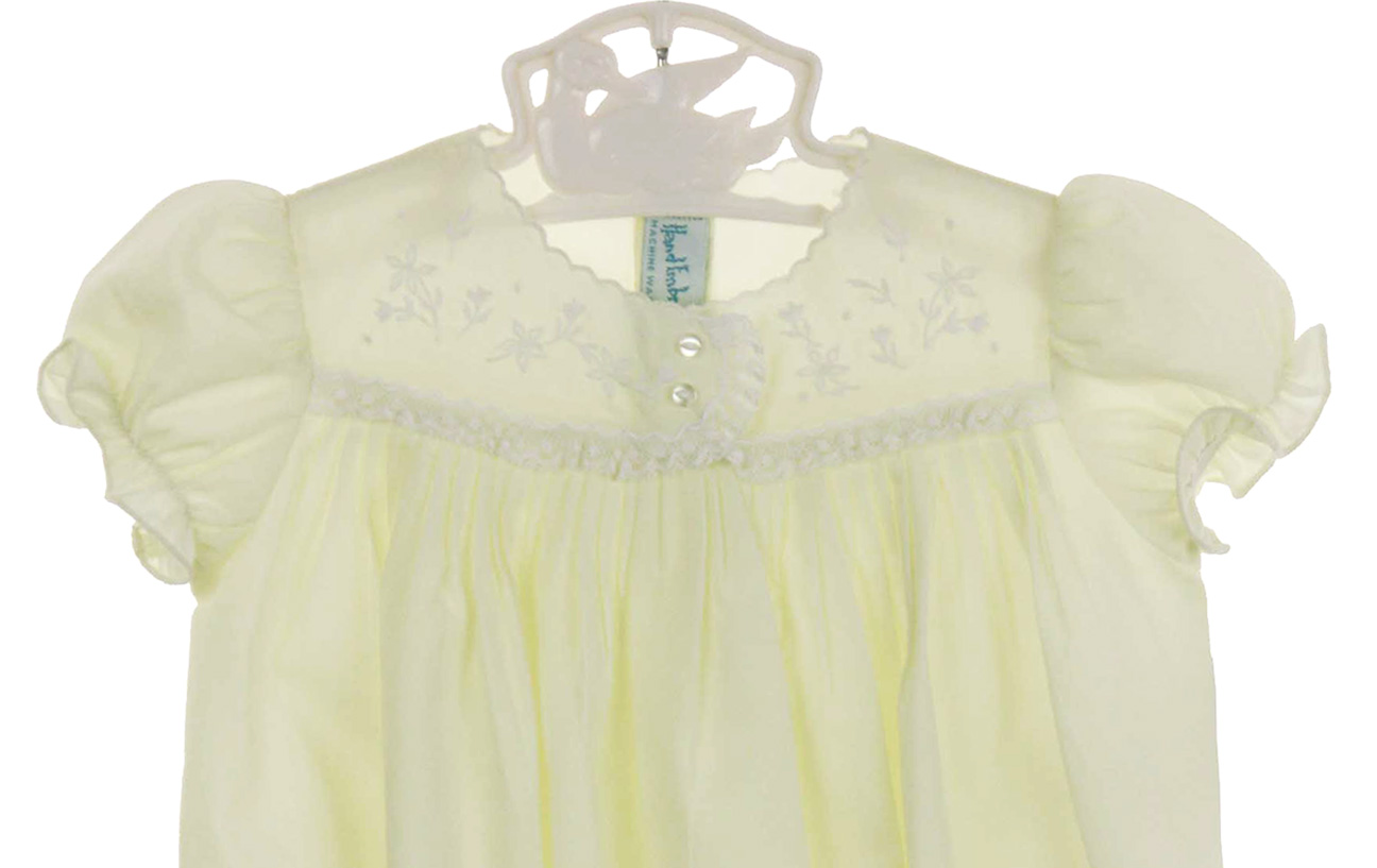 NEW Hand Embroidered Yellow Bubble with Lace Trim and Embroidery