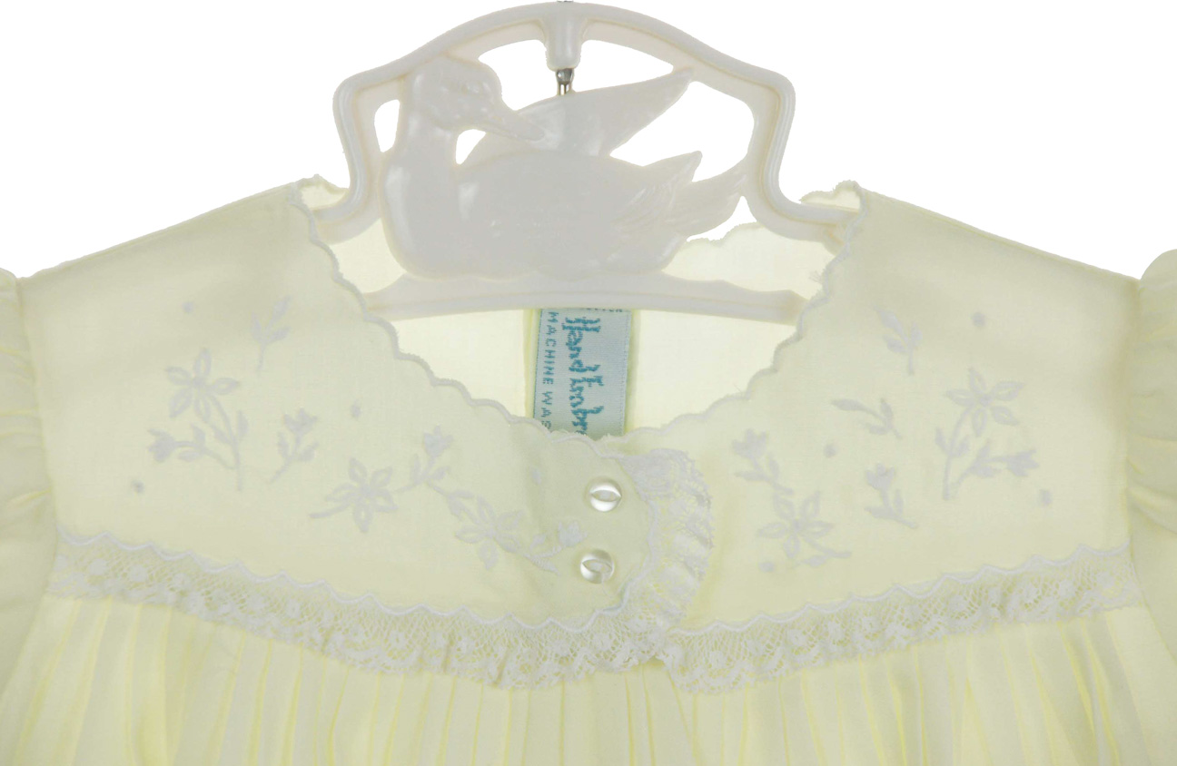 NEW Hand Embroidered Yellow Bubble with Lace Trim and Embroidery