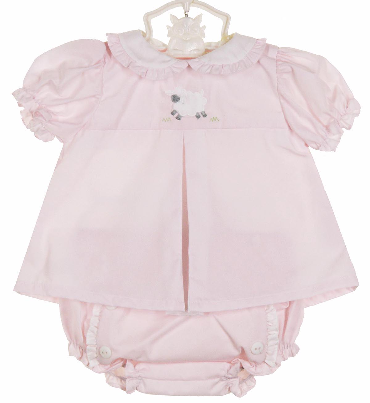 pink pleated diaper set with embroidery and ruffeled edging,pink ...