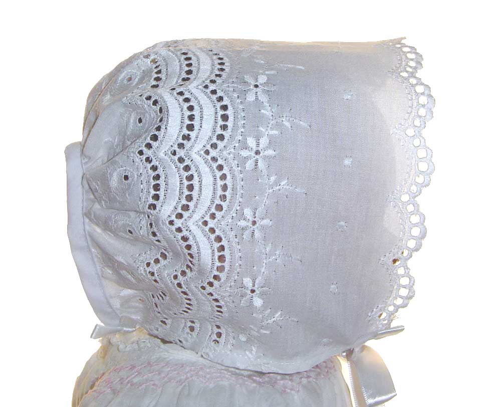 NEW Heirloom Style White Eyelet Embroidered Christening Bonnet
