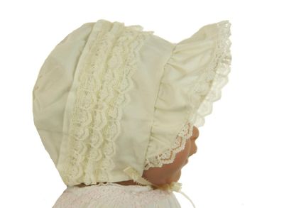 NEW Creamy White Baby Bonnet with Lace Trim and Wide Face Ruffle