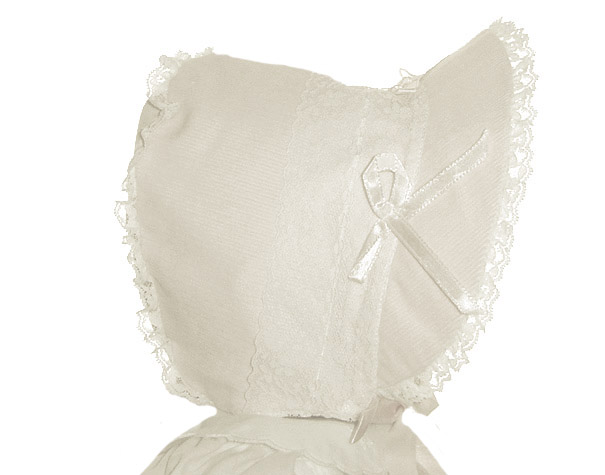 NEW Ivory Corduroy Bonnet with Lace Trim and Bows