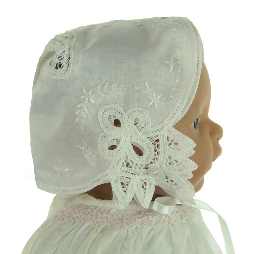 NEW Keepsake-Hanky Bonnet with Battenberg Lace Trim