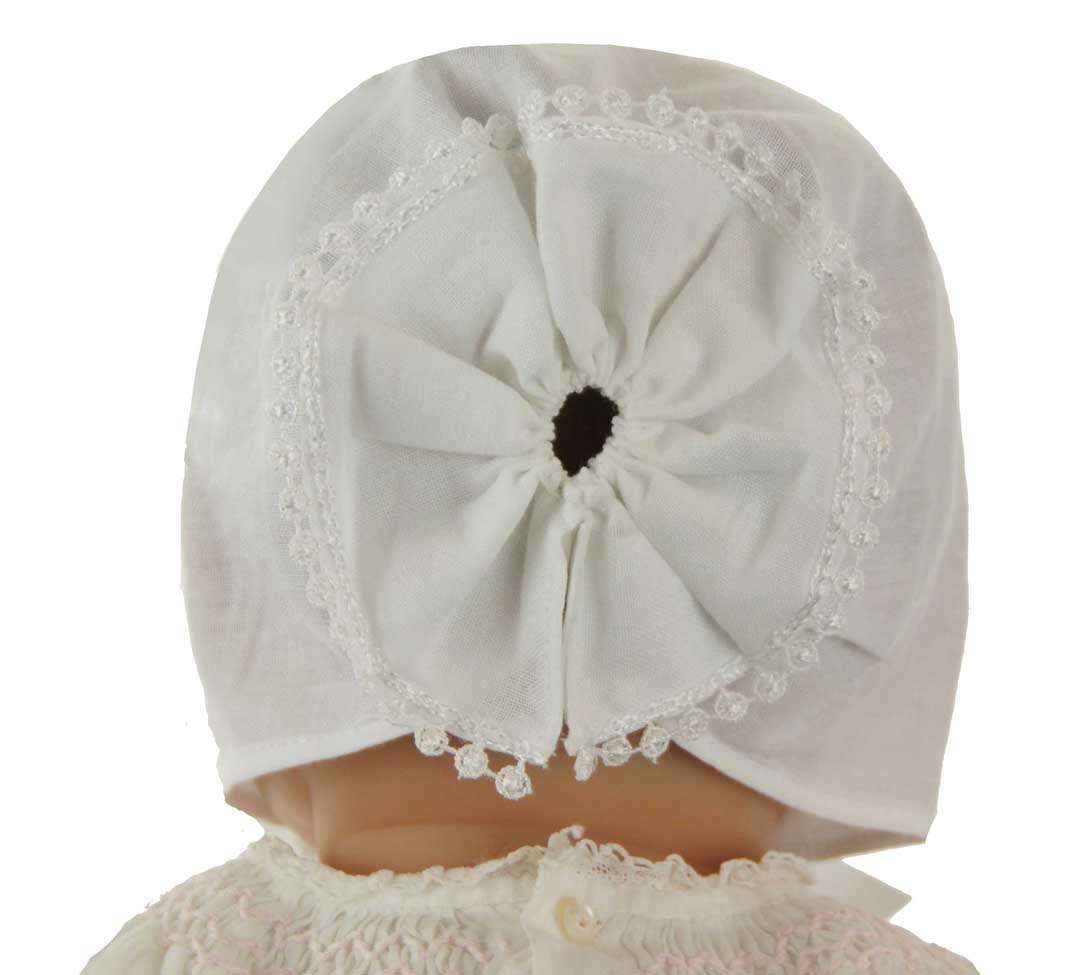 NEW Keepsake White Linen Hanky Bonnet with Venice Lace Trim and Ribbon ...