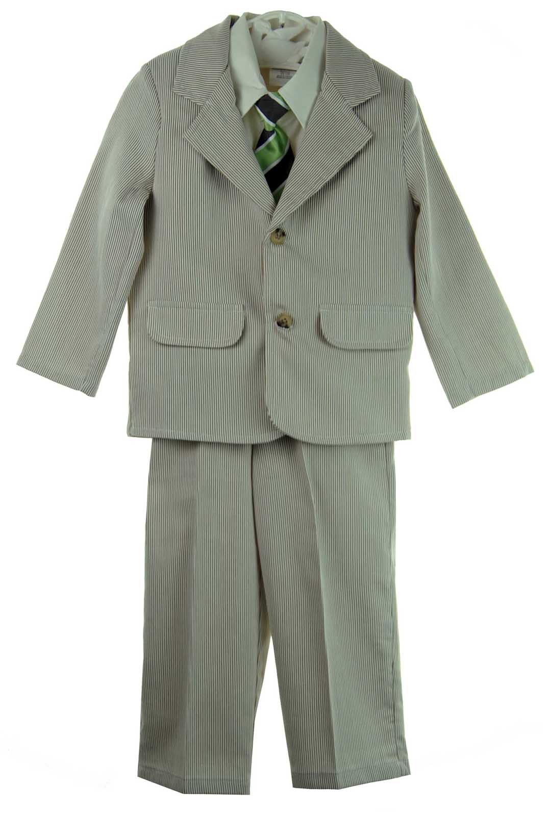 NEW Khaki Seersucker Suit with Ivory Shirt and Striped Tie
