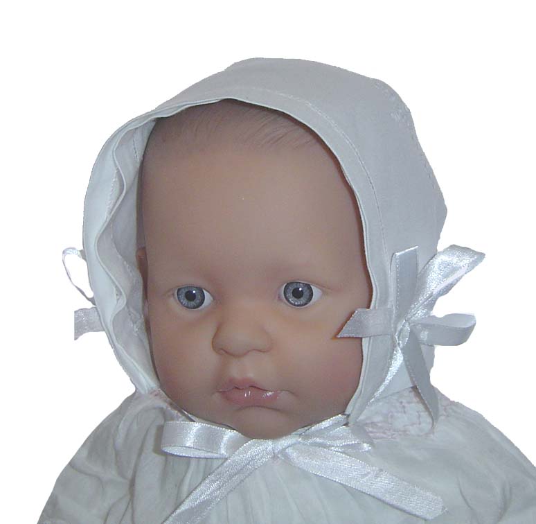 NEW Linen Keepsake Hanky Bonnet in White or Ivory with Embroidered Cross