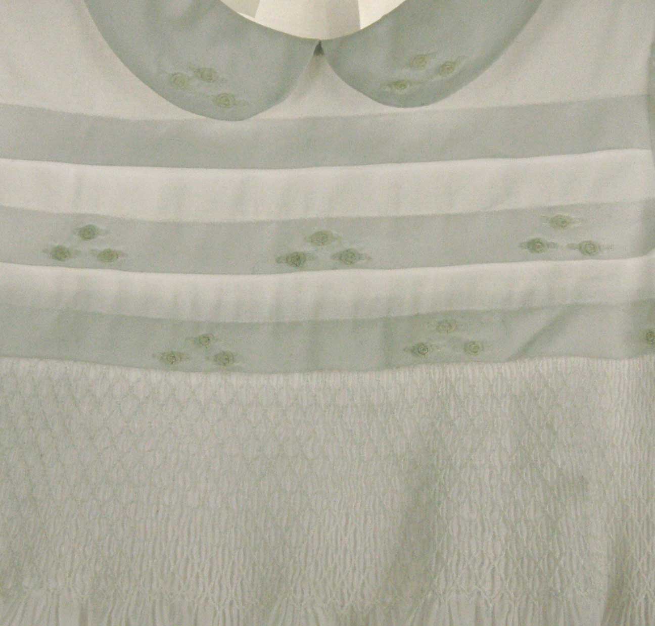 Marco & Lizzy white cotton dress with smocking and embroidered rosebuds ...
