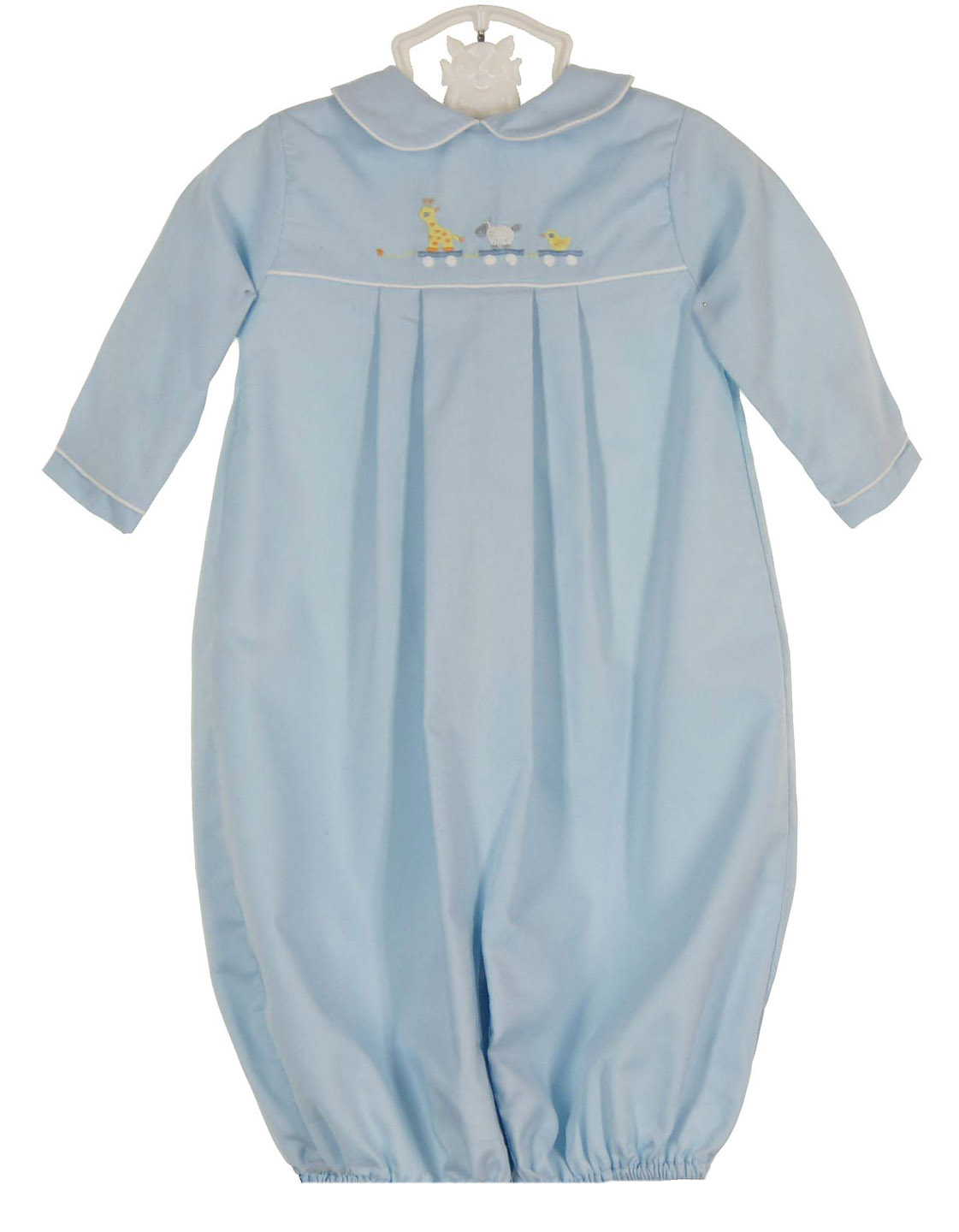 Petit Ami blue convertible gown to romper with matching hat,blue baby gown converts to romper ...