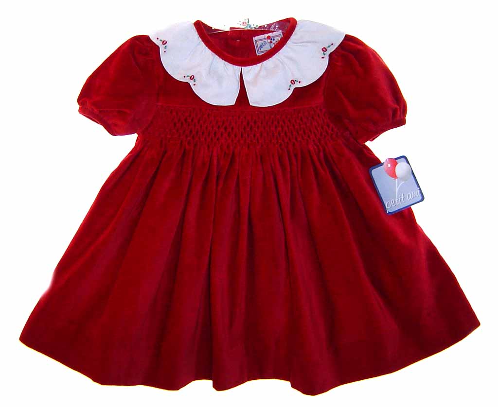 Petit Ami,red velvet baby dress,velvet baby dress,smocked baby dress ...