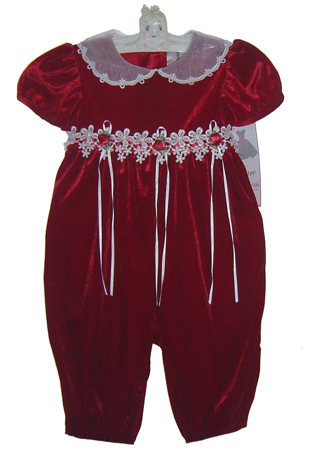 NEW Rare Editions Red Velvet Bubble with Organdy Collar and Rosebud Trim