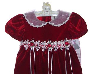 NEW Rare Editions Red Velvet Bubble with Organdy Collar and Rosebud Trim