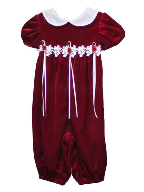 NEW Rare Editions Red Velvet Bubble with Organdy Collar and Rosebud Trim