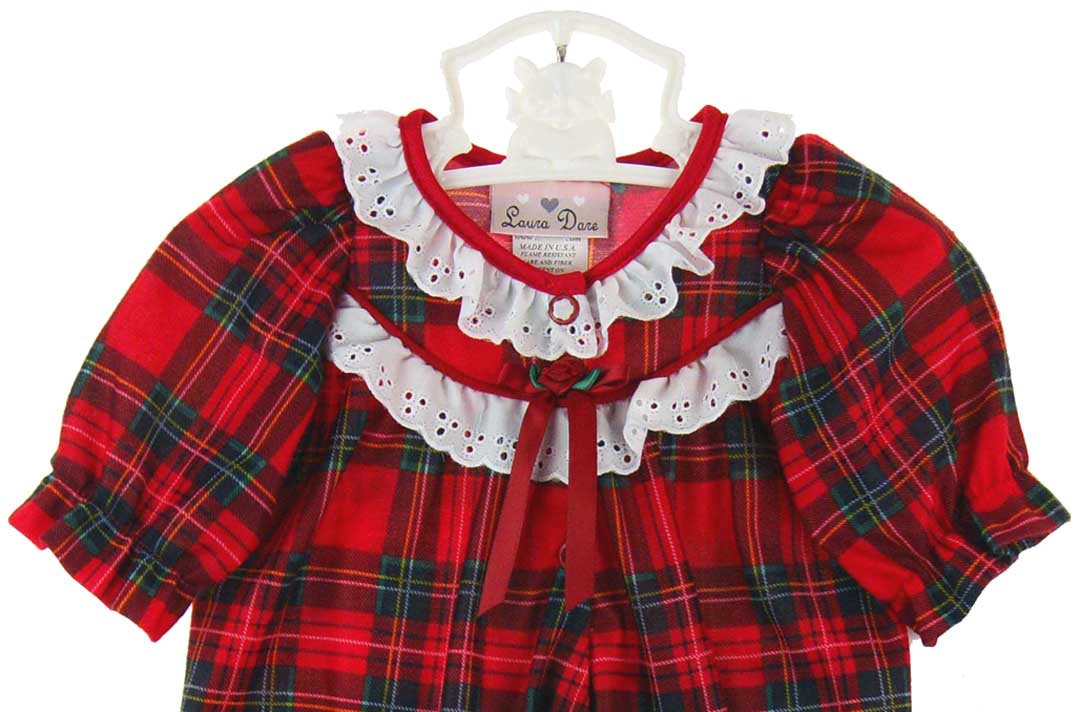 NEW Red Plaid Footed Pajamas with Ruffle Eyelet Trim for Preemie Girls