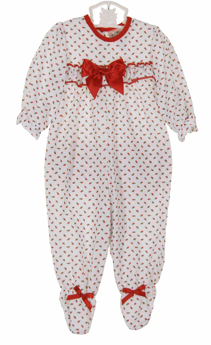 Red Rosebud Print Ruffle Bottom Pajamas for Baby Girls