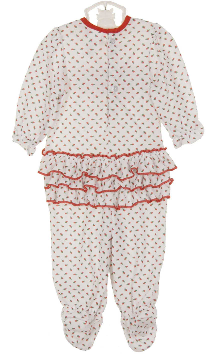 Red Rosebud Print Ruffle Bottom Pajamas for Baby Girls
