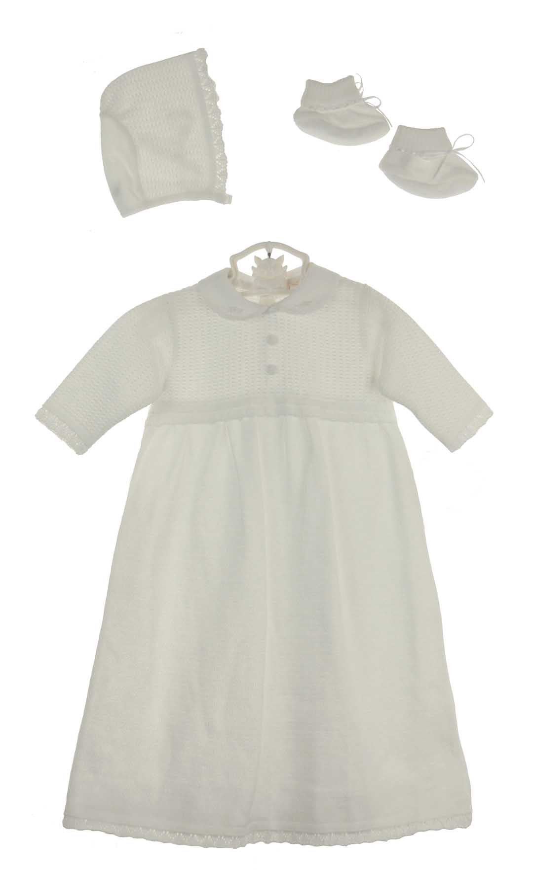 NEW Renzo White Pima Cotton Gown, Hat, and Bootie Set with Lace Trim