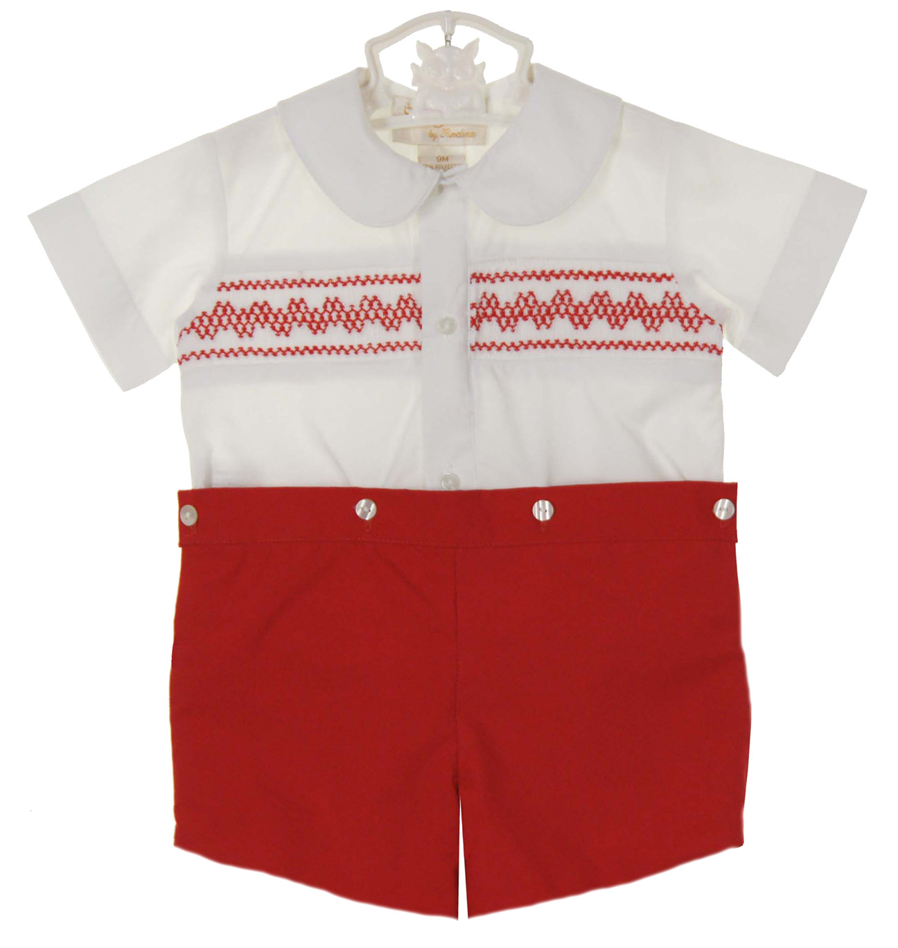 Rosalina red and white smocked button on shorts set