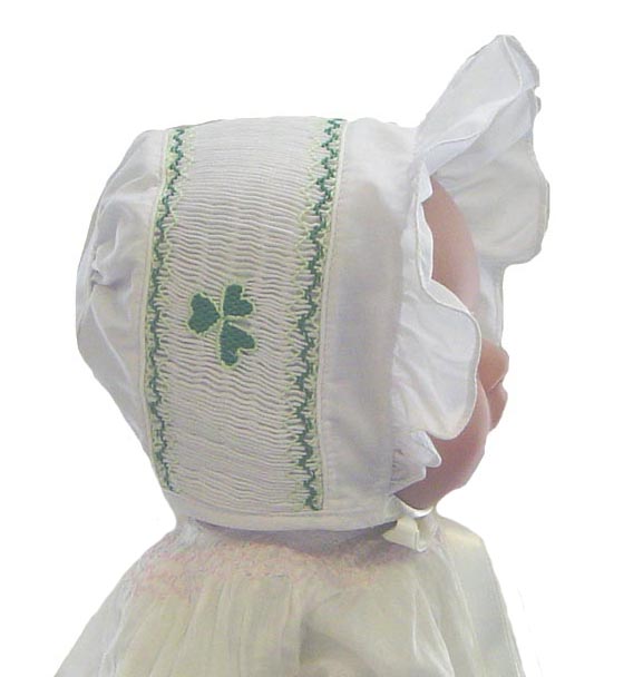 Rosalina,Irish smocked bonnet, baby bonnet with shamrocks, St. Patricks ...