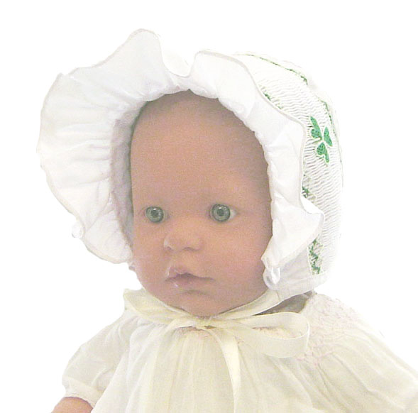 Rosalina,Irish smocked bonnet, baby bonnet with shamrocks, St. Patricks ...