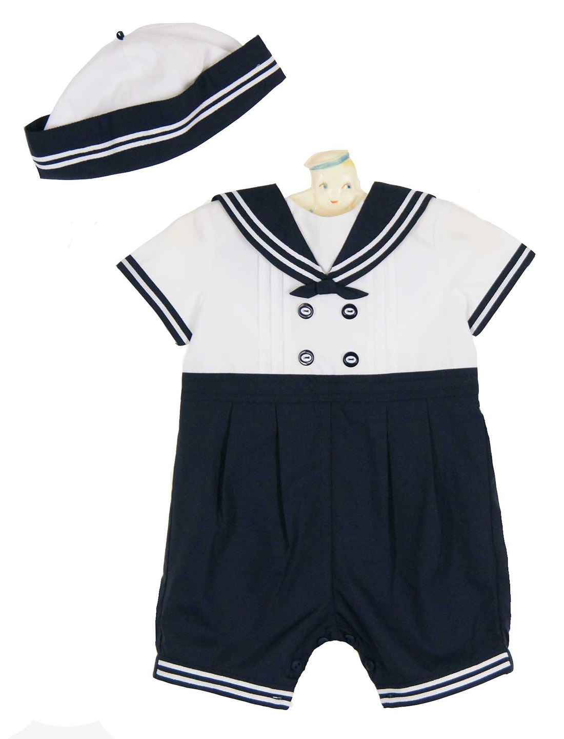 Sarah Louise navy and white sailor romper,baby boys sailor suit,newborn ...