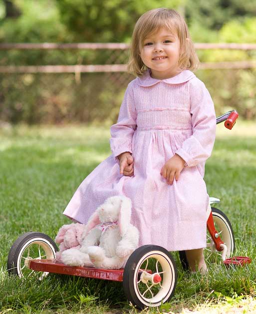 NEW Sarah Louise Pink Print Pleated Dress with Rosebud Trim