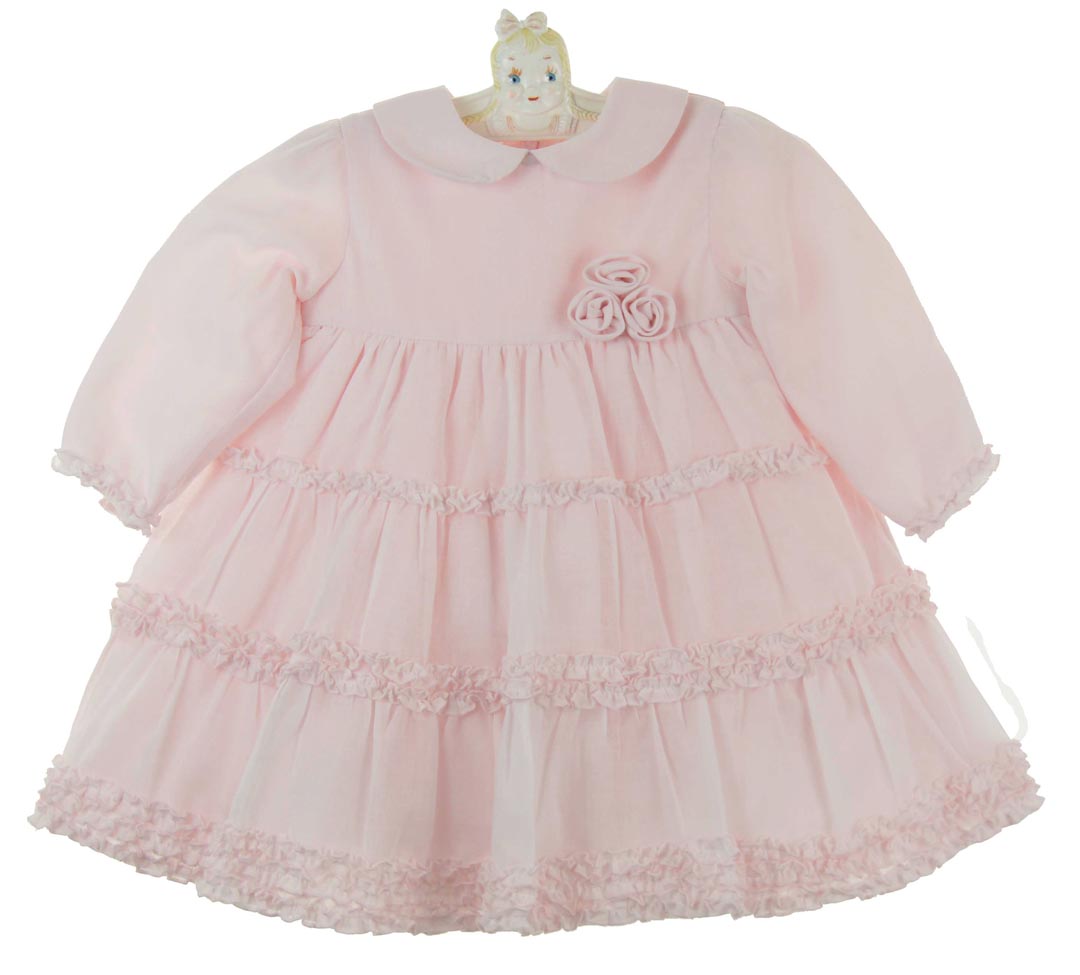NEW Sarah Louise Pink Voile Long Sleeved Dress with Tiers of Ruffles ...