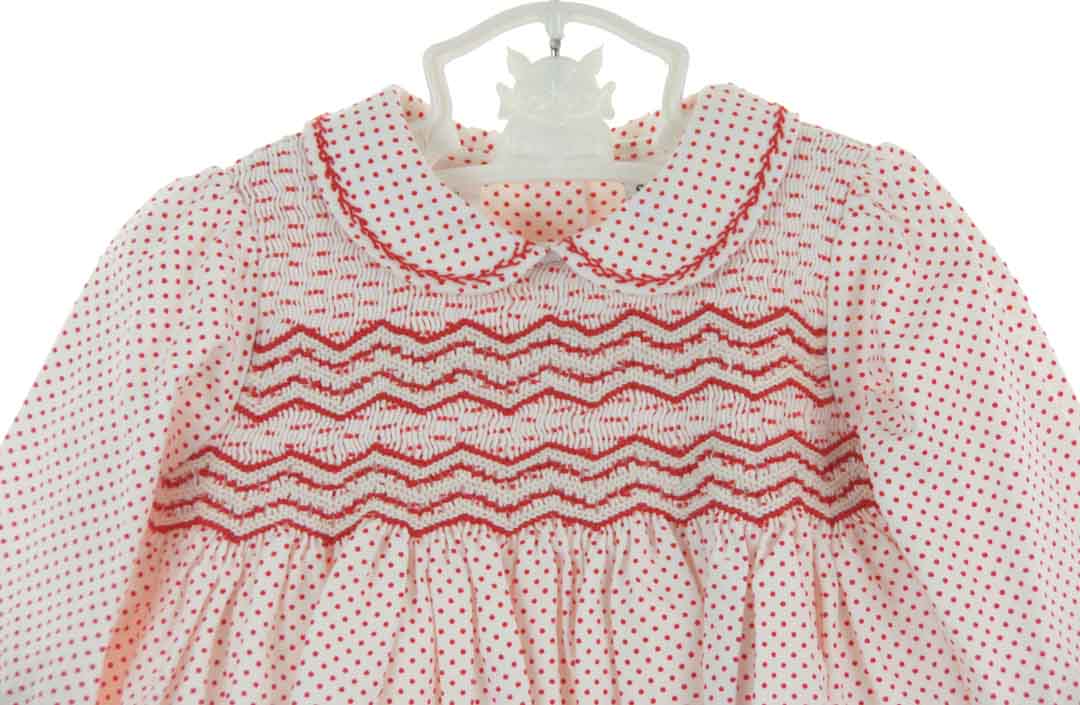 NEW Sarah Louise Red Dotted Dress with Red Smocking