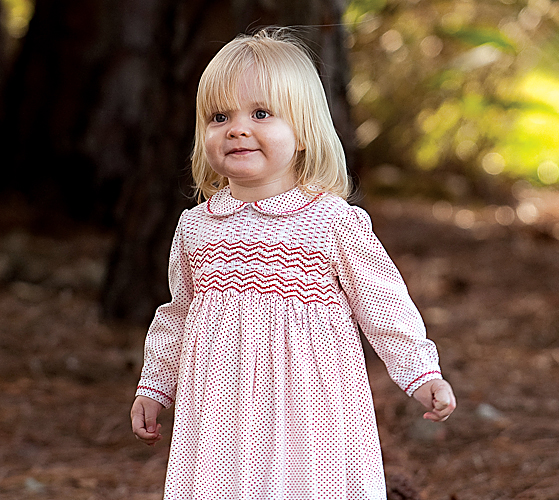 NEW Sarah Louise Red Dotted Dress with Red Smocking