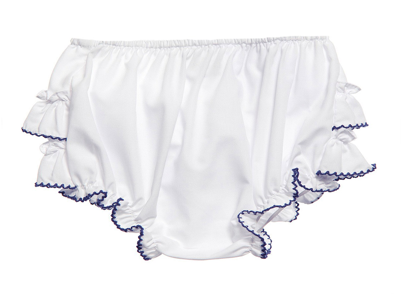 NEW Sarah Louise White Diaper Cover with Navy Trimmed Ruffles