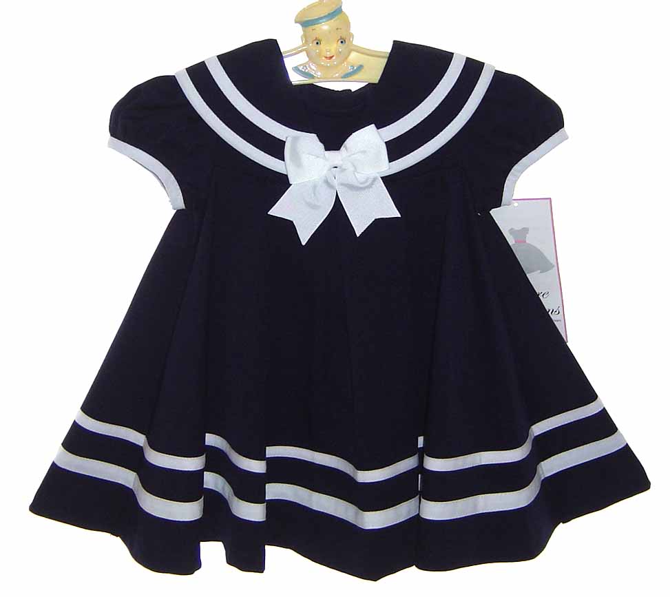 NEW Shirley Temple Style Navy Blue Pleated Sailor Dress