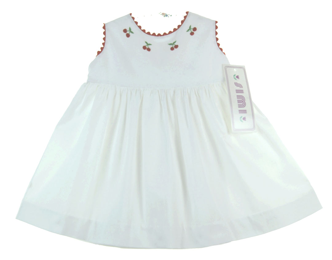 NEW Simi White Dress with Cherries Embroidery and Crossover Back