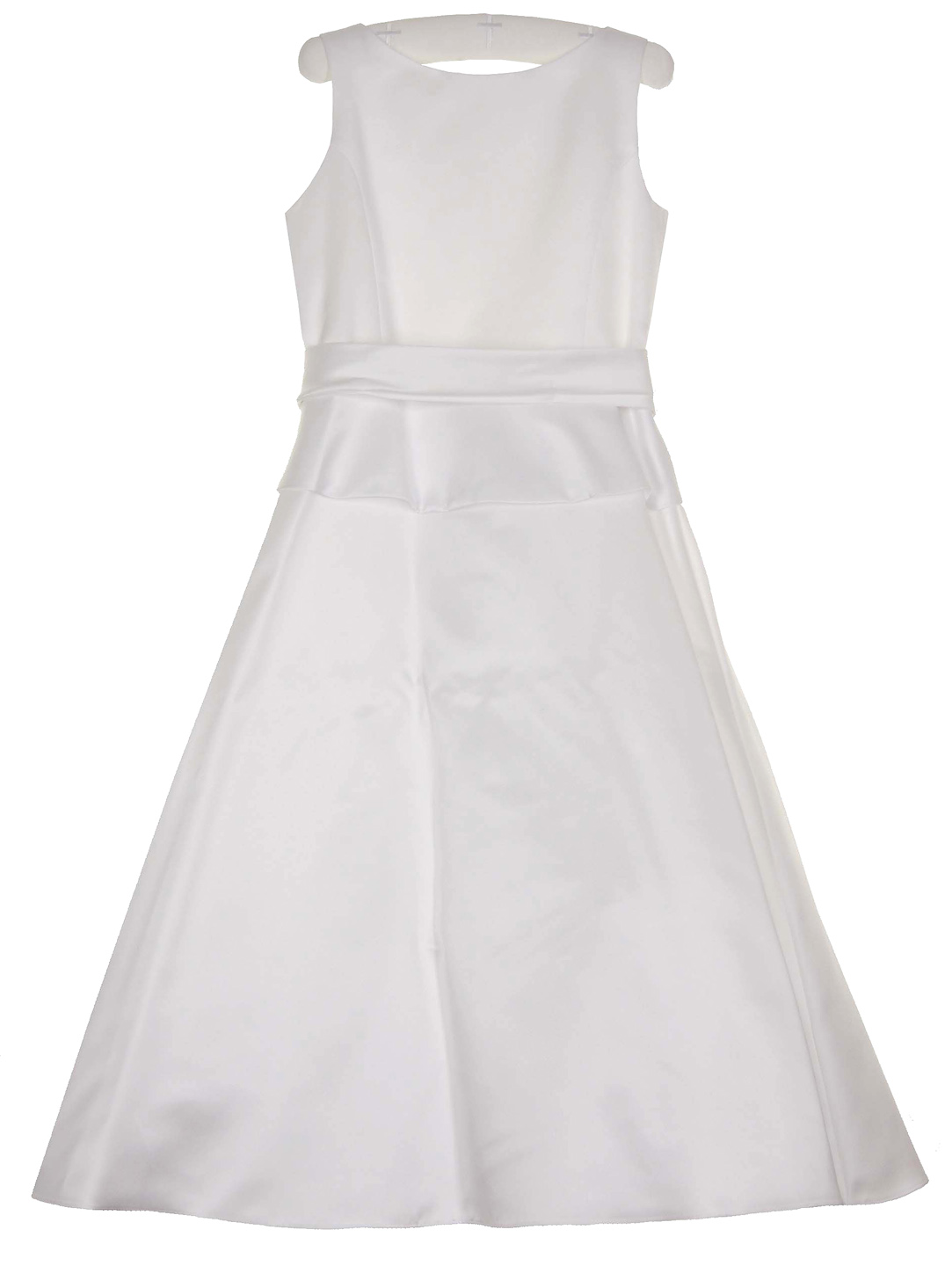 Us Angels white satin dress with peplum and double flower accent