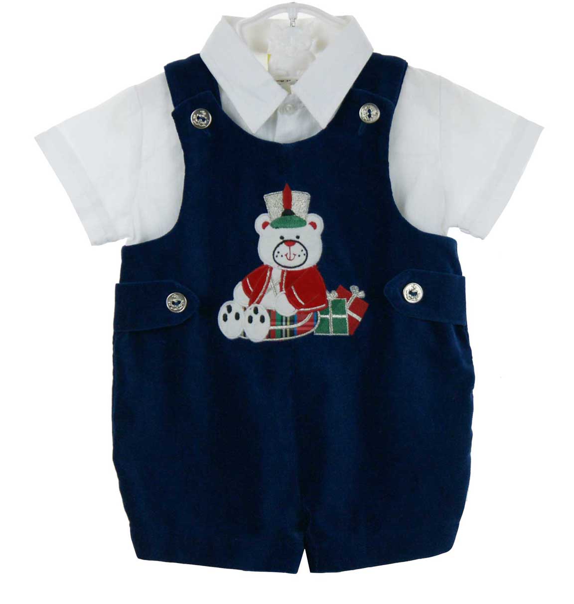 blue velvet romper set with appliqued bear,blue velvet romper set with ...
