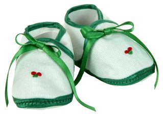 NEW White Baby Shoes with Green Satin Ribbon Trim