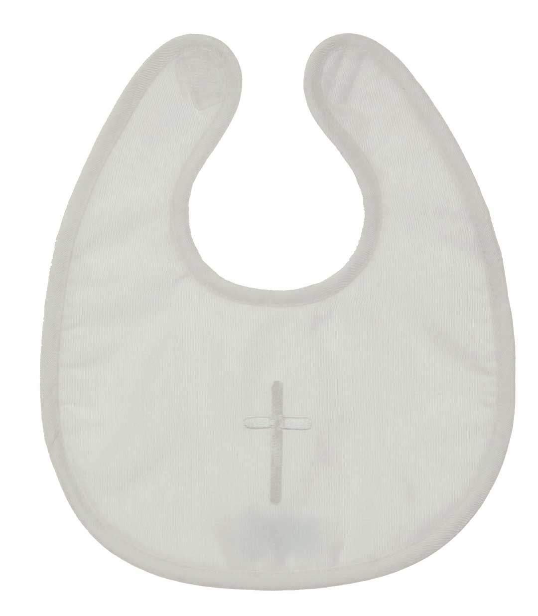 NEW White Bib and Rattle Set with Embroidered Cross