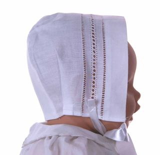 white linen bonnet with ladder stitching and openwork,white linen ...