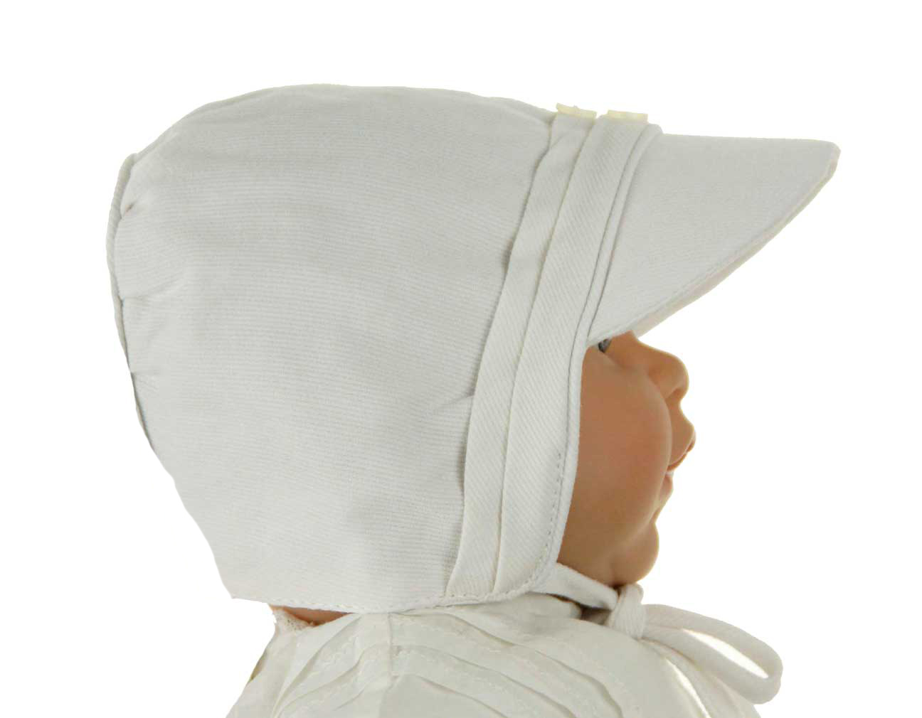 NEW White Cotton Hat with Pintucks and Button Trim