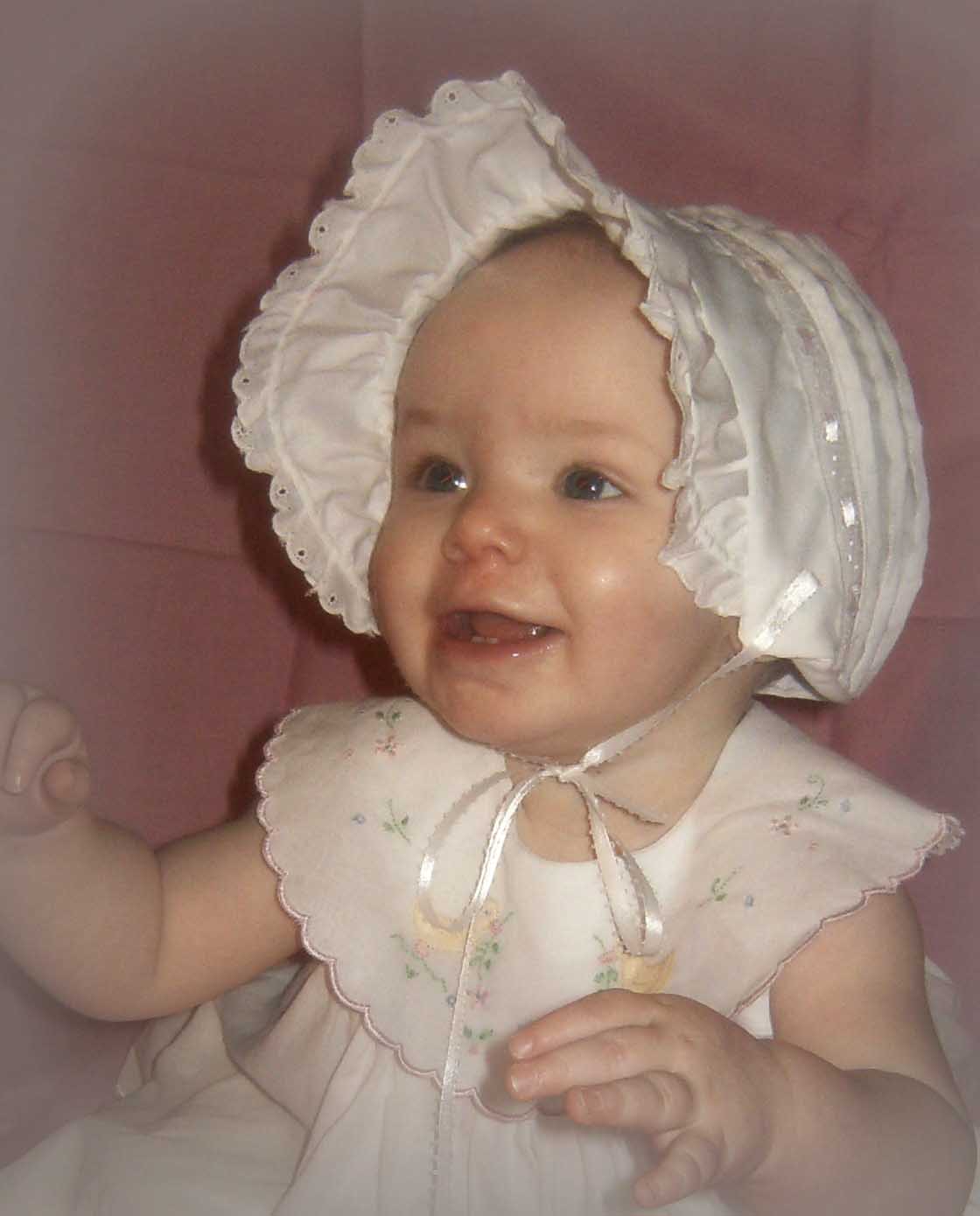 NEW White Eyelet Baby Bonnet with Pintucks and Eyelet Trim