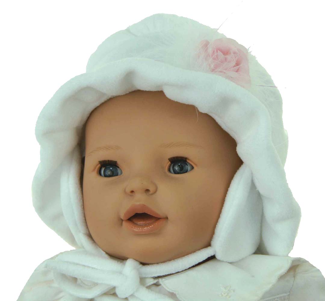 NEW White Fleece Bonnet with Maribou Rosebud Trim