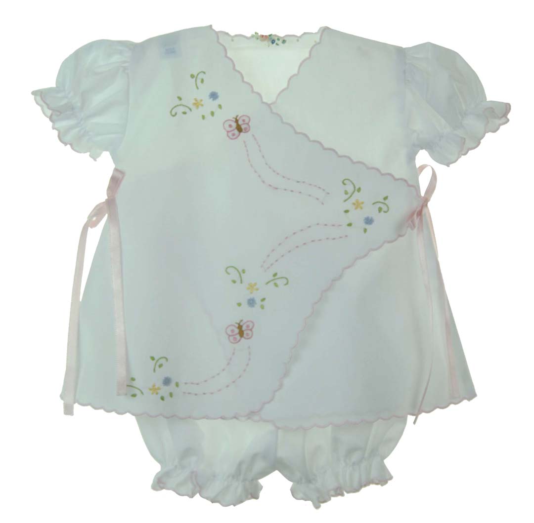 NEW Will'Beth White Batiste Diaper Set with Pink Satin Ribbon Ties and ...