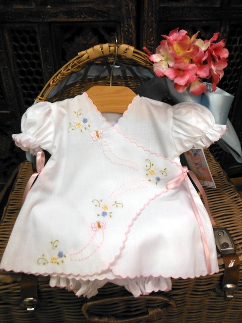 NEW Will'Beth White Batiste Diaper Set with Pink Satin Ribbon Ties and ...