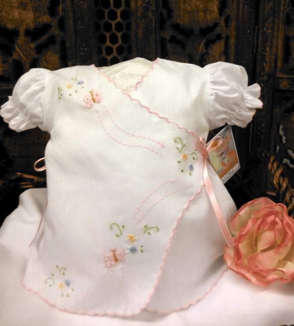 NEW Will'Beth White Batiste Diaper Set with Pink Satin Ribbon Ties and ...