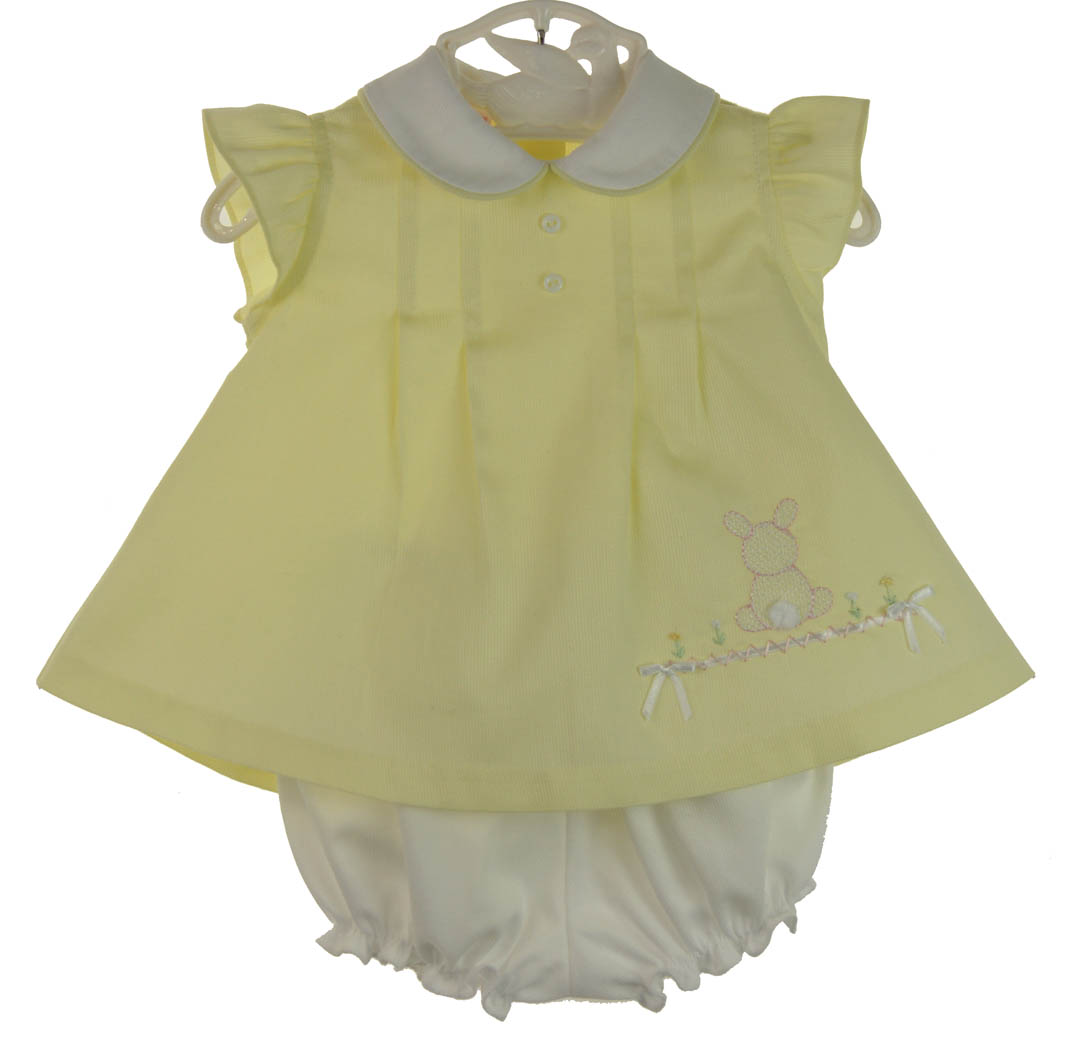 NEW Will'Beth Yellow Pintucked Dress with Angel Sleeves and Embroidered ...