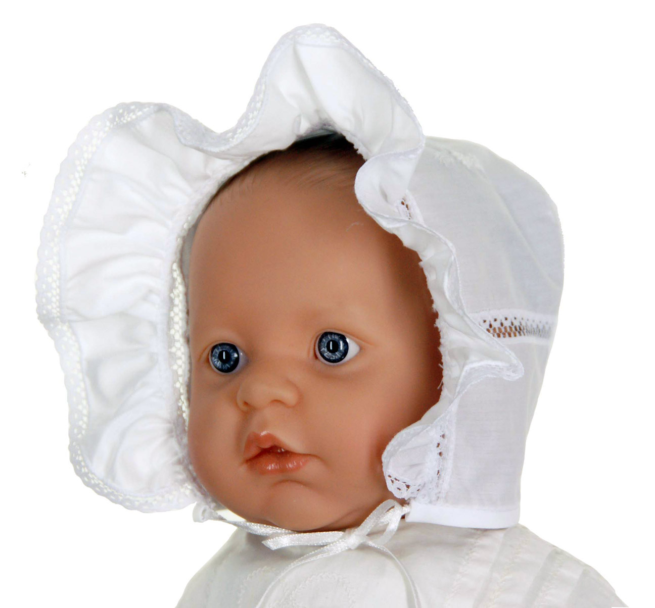 NEW Will'Beth White Bonnet with Lace Insertion and Embroidery