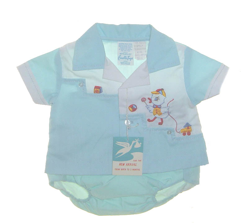 Retro 1960s Unworn Blue and White Diaper Set with Chick Embroidery