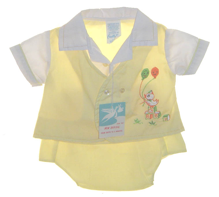 Retro 1960s Unworn Yellow and White Diaper Set with Chick Embroidery