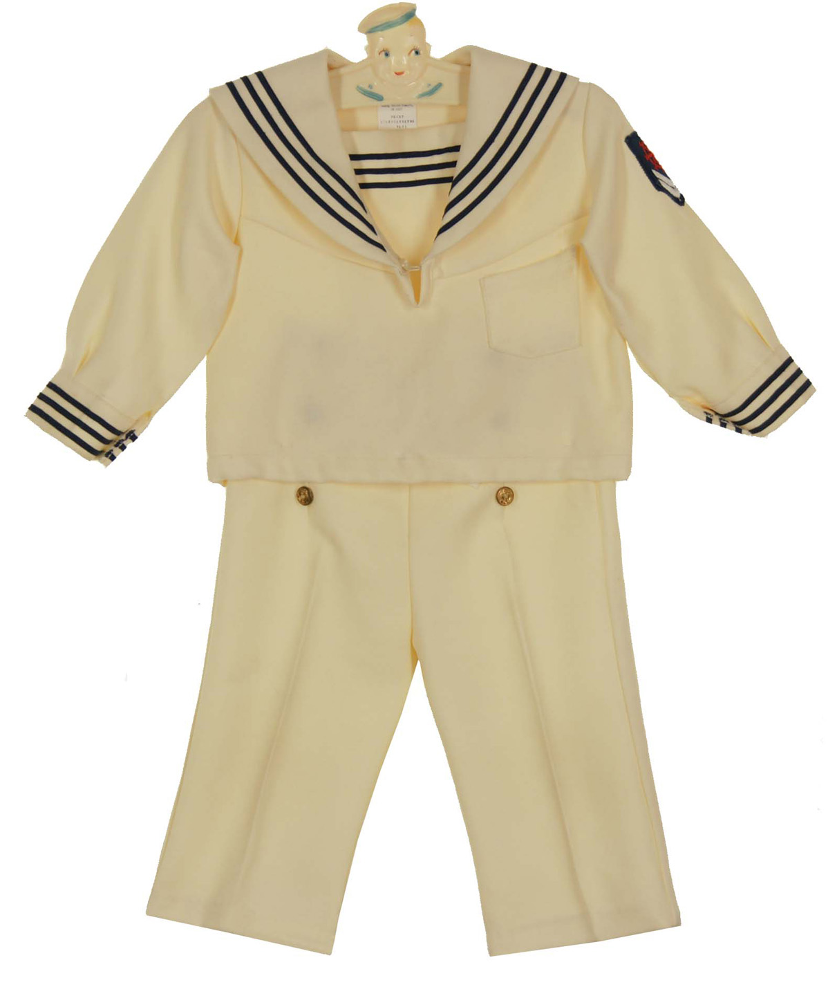 vintage ivory long sleeved sailor suit with navy braid
